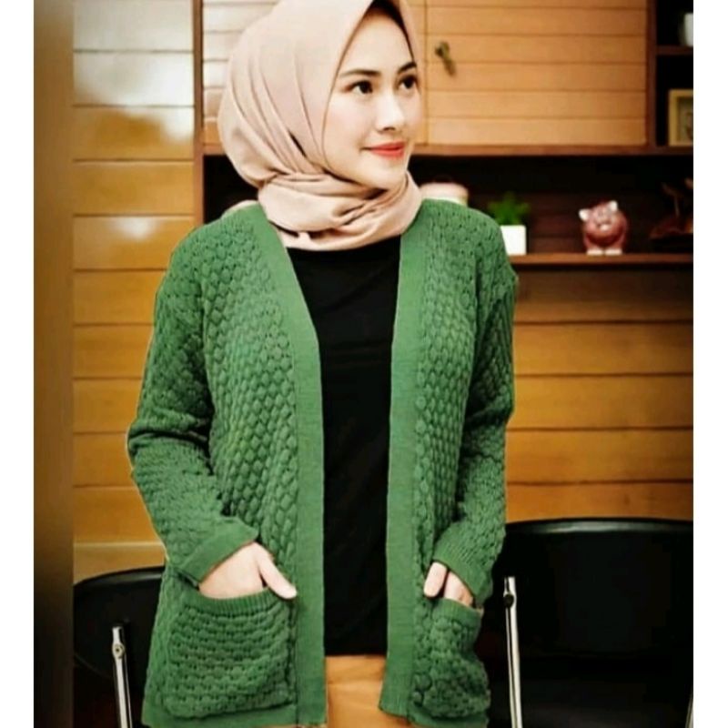 Jual cardigan popcorn (warna hijau timun) | Shopee Indonesia