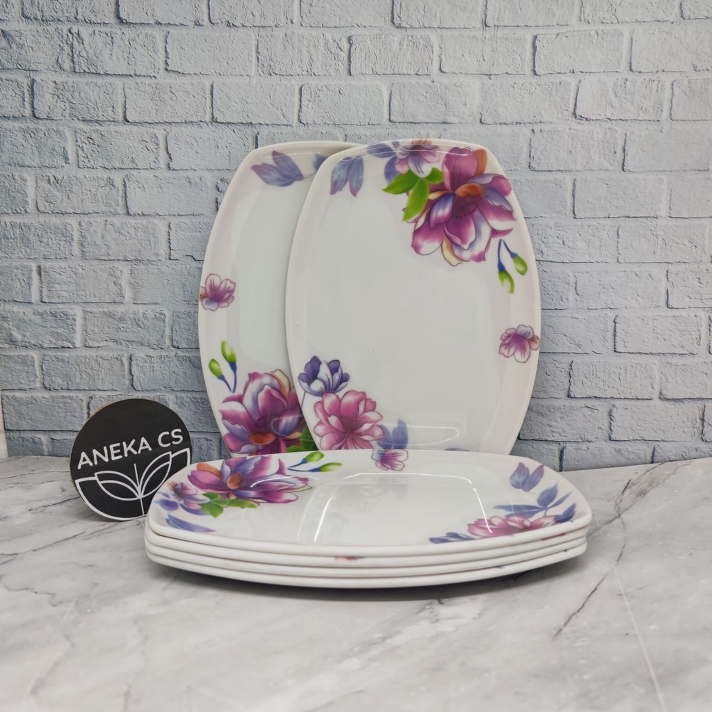 Jual Piring Persegi Panjang 10 inch - Piring Oval Motif Bunga - Piring ...