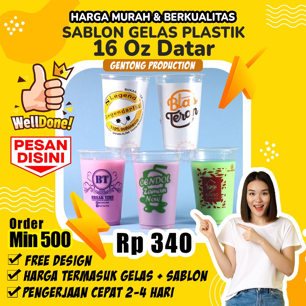 Jual Sablon Gelas Cup Murah 16 oz 5 Gr Datar / gelas cup sablon / gelas ...