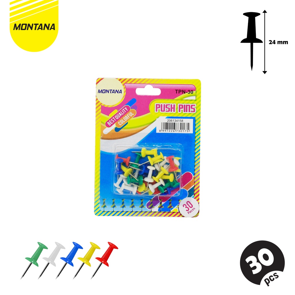 Jual MONTANA Push Pin Jarum Tekan 30 Pcs Best Quality Colorful Paku Pin ...