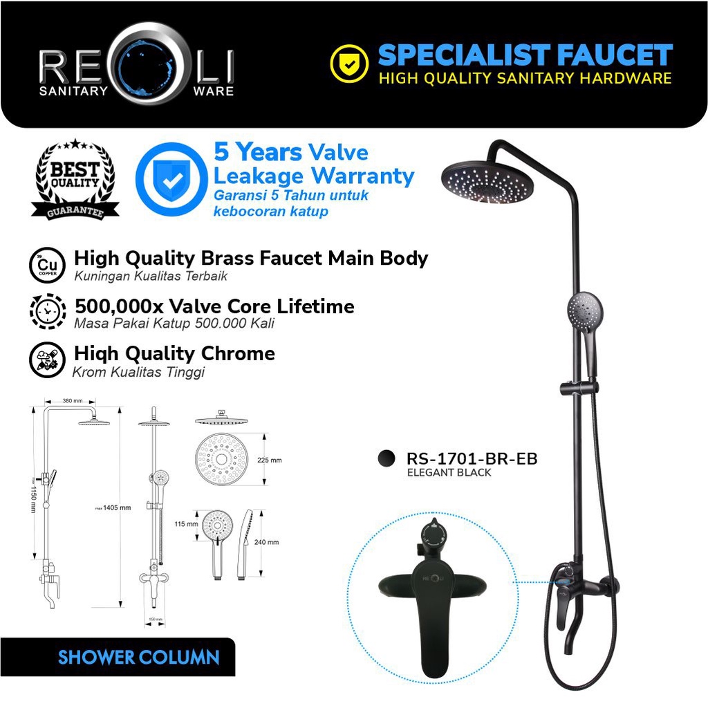 Jual REOLI Shower Mandi Tiang Set Column Mandi Keran Panas Dingin Mixer ...