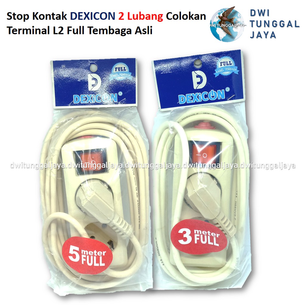 Jual Stop Kontak DEXICON 2 Lubang Colokan Terminal Arde L2 5 Meter 3 ...