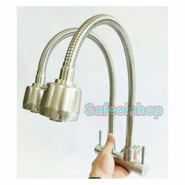 Jual Kran sink angsa double flexible Stainless/ Kran cuci piring angsa ...