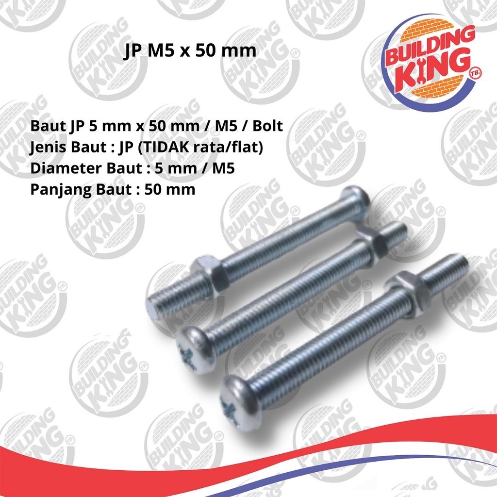 Jual Baut Mur JP 5 mm x 50 mm / M5 / Bolt 1 pcs Baud Drat Halus ...