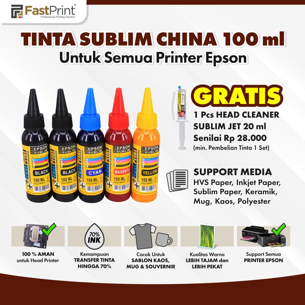 Jual Tinta Refill Sublim Sublime Premium Epson 100 ML 1 Set 5 Warna ...