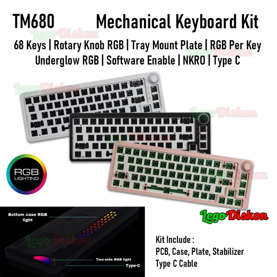 Jual TM680 TOM 680 Custom Mechanical Keyboard Kit With Knob RGB 3 5 PIN ...