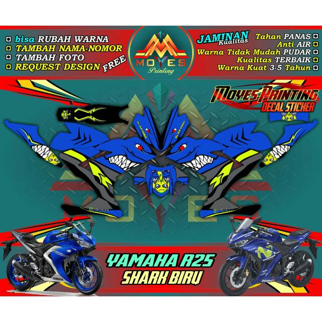 Jual Decal sticker yamaha R25 strip shark biru | Shopee Indonesia