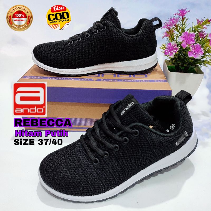 Jual ANDO Sepatu Sneakers Sekolah Kerja Wanita Pria Hitam Putih Tali ...