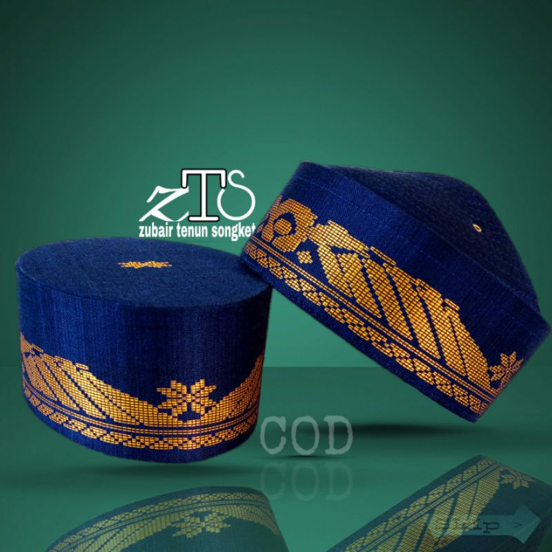 Jual peci BIRU EMAS /GOLD BULAT tenun songket kopiah batu bara dipakai ...