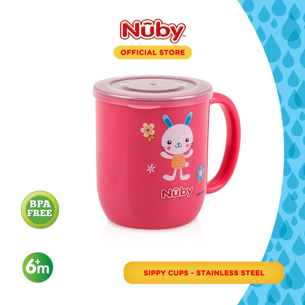 Jual Nuby Kids Stainless Mug With Lid- Gelas Minum Anak Stainless (Pink ...