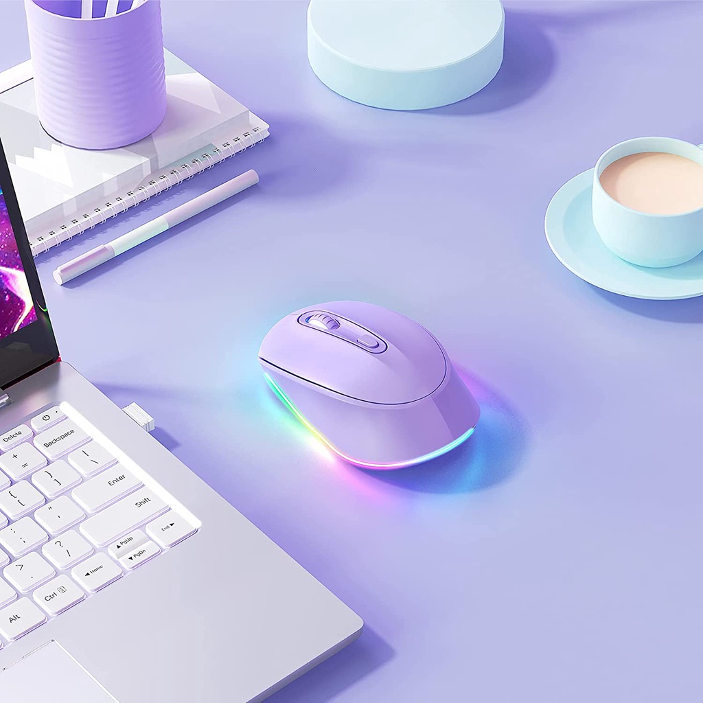 Jual Mouse Bluetooth Wireless RGB 1600DPI USB LED Lilac Mice Silent ...