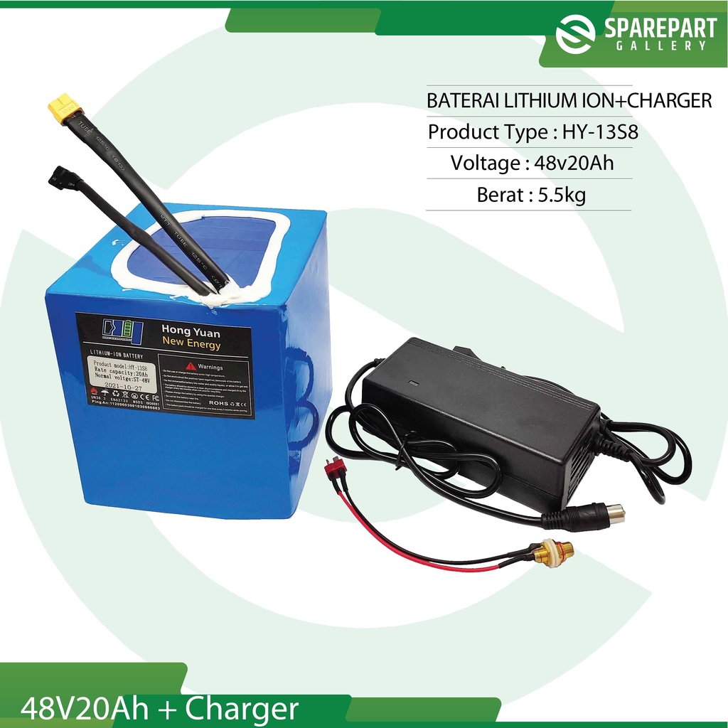 Jual Baterai Motor Listrik Lithium Ion 48v20Ah dan Charger | Shopee ...