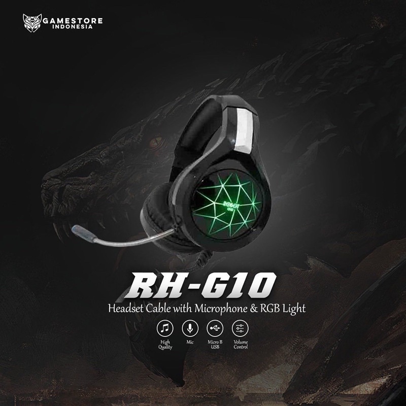Jual Headset Earphone/Headphone gaming Game Gamers wired Robot RH-G10 ...