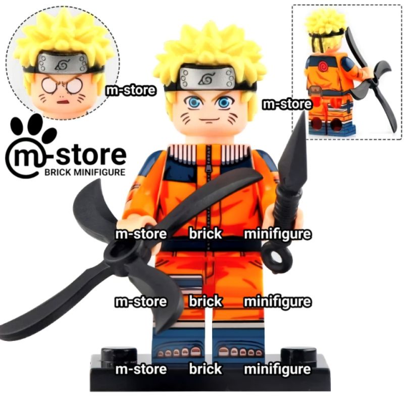 Jual brick naruto uzumaki mini toy figure with wind mill shuriken and ...