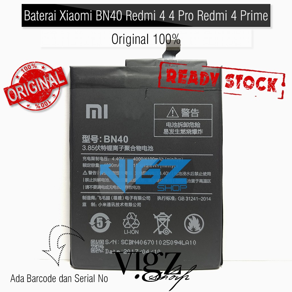 Jual Baterai Xiaomi Redmi 4 Pro Prime BN40 BN-40 Original 100% | Shopee ...