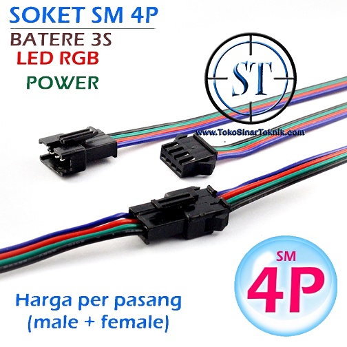 Jual 4P Soket Terminal Kabel Jantan Betina Konektor JST SM 4 Pin 3S RGB ...