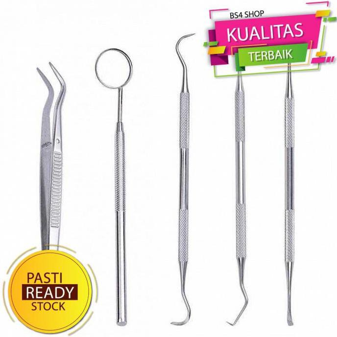 Jual PERALATAN DOKTER GIGI DENTAL TOOL SET STAINLESS 5 IN 1 | Shopee ...
