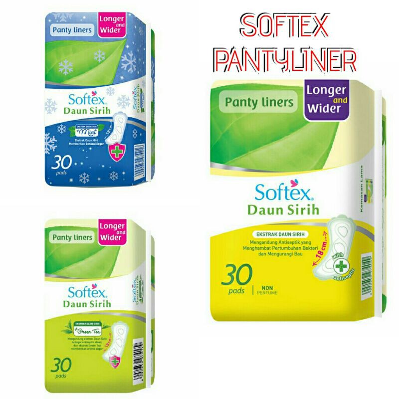 Jual SOFTEX Pantyliner Daun Sirih Longer Wider 30s daun sirih green tea ...