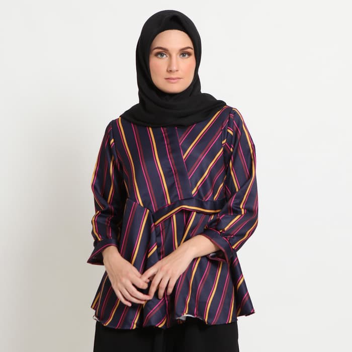 Jual Hijab Ellysha STRIPE STYLE ASSYC BLOUSE NAVY | Shopee Indonesia
