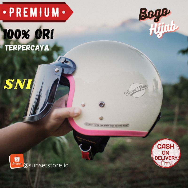 Jual Helm Cewek Bogo Retro Hijab Friendly Half Face Helem Wanita Cepol ...