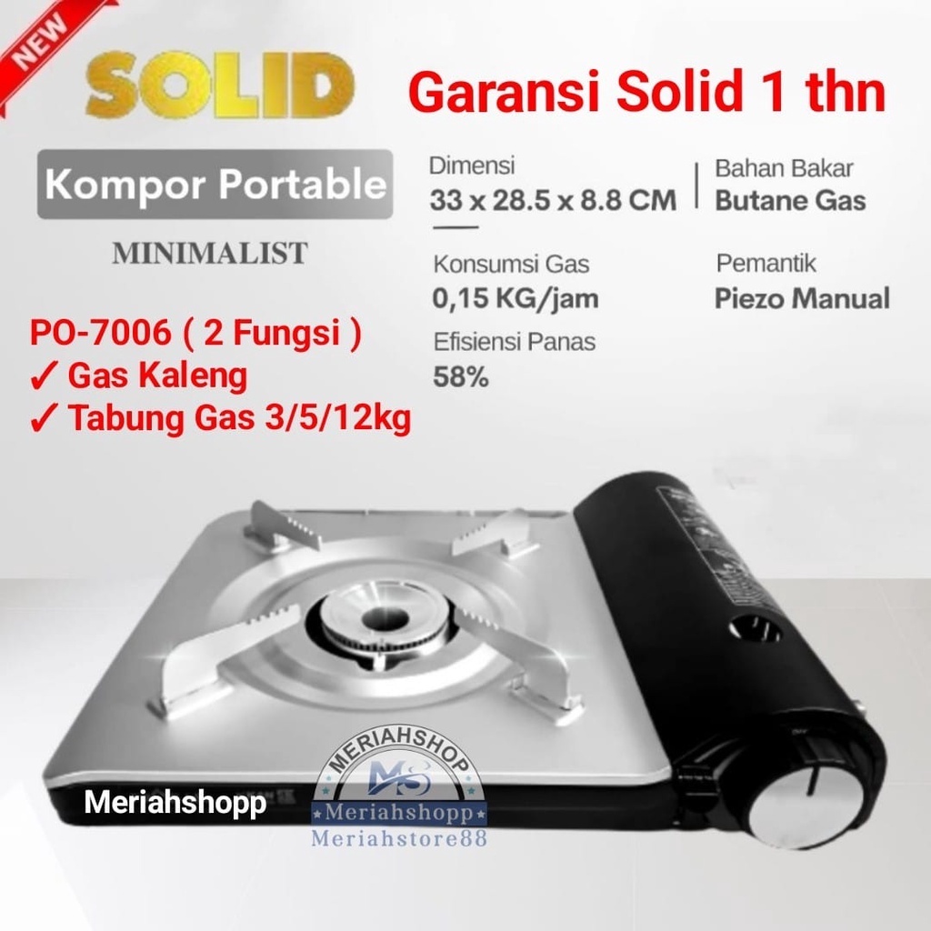 Jual Garansi 1thn ! Kompor Gas SOLID Portable (2Fungsi) Camping Travel PO7006 (3kg /5kg/ 12kg ...