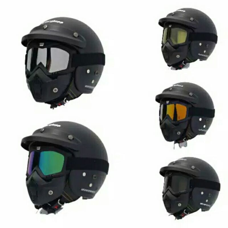 Jual helm Cargloss CFM ORIGINAL hitam dof+google mask retro | Shopee ...