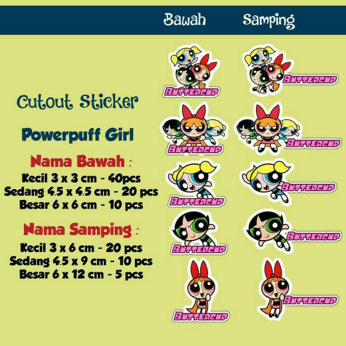Jual Stiker Label Nama Waterproof Cutout Power Puff Girls (Set ...