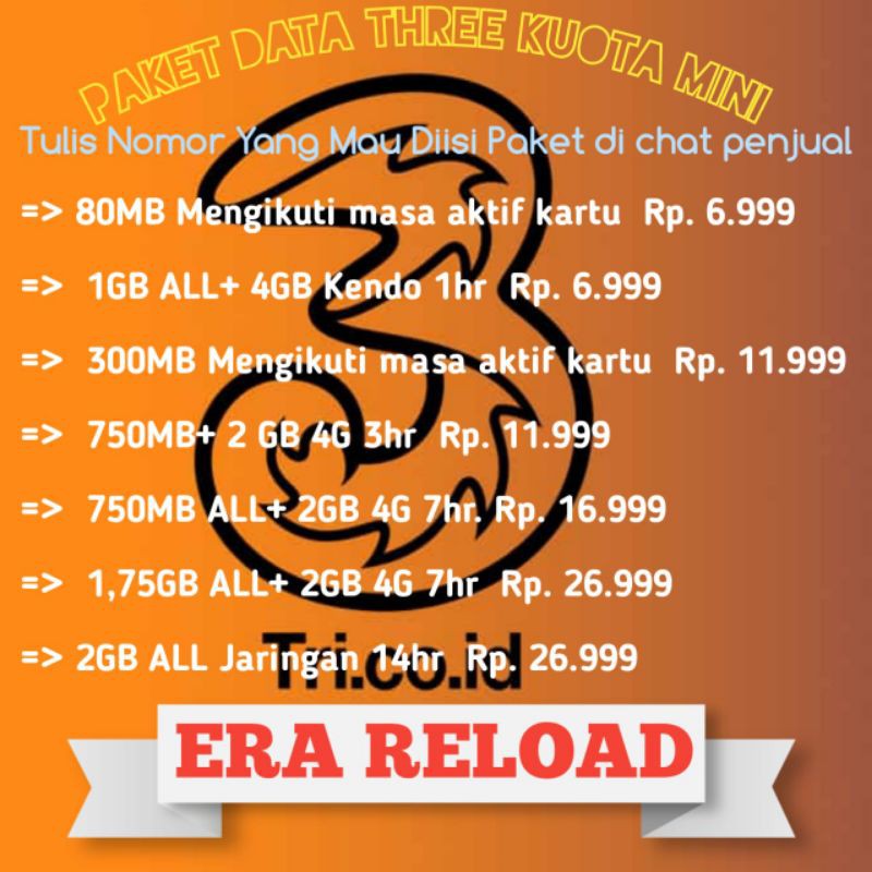 Jual PAKET DATA TRI KUOTA MINI | Shopee Indonesia
