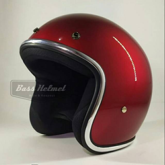 Jual Helm retro list chrome merah marron glossy | Shopee Indonesia