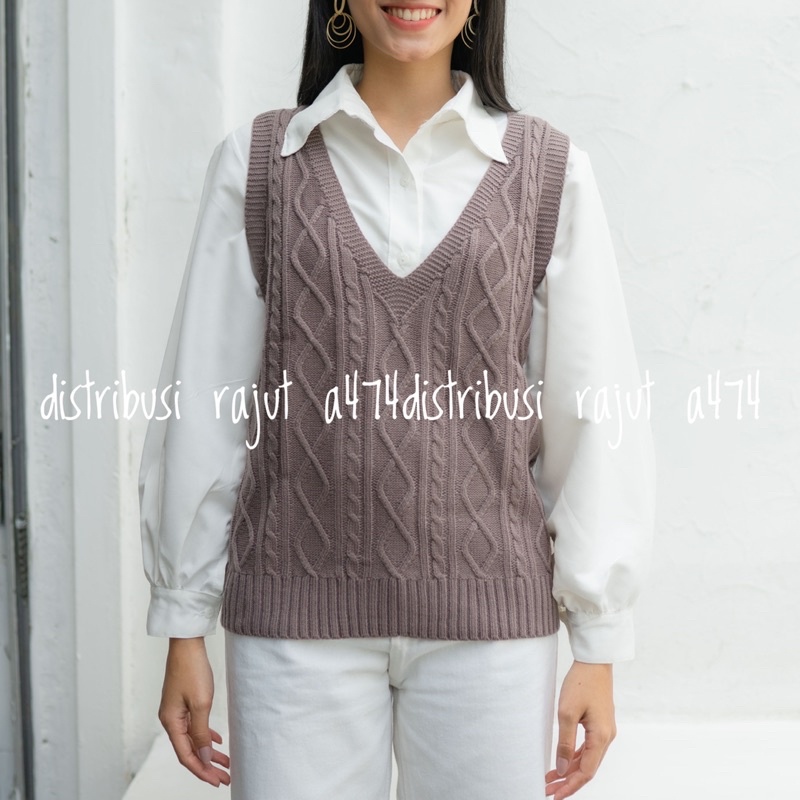 Jual Vest Rajut Rompi Putri | Rompi Rajut V Neck (Premium, Tebal) | Shopee Indonesia