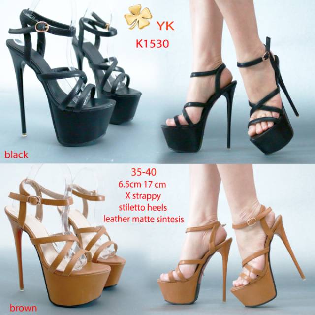 Jual YKshoes 1530 17cm heels sepatu hak tali tinggi X strappy black ...