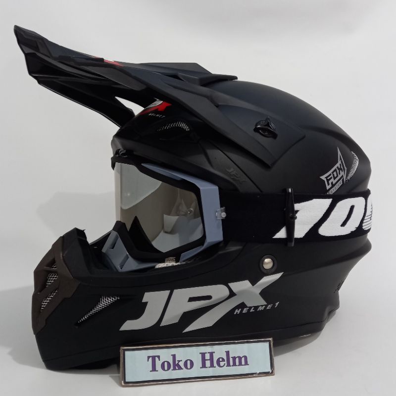 Jual Helm JPX cross FOX 1 polos hitam doff plus goggle percent GS ...