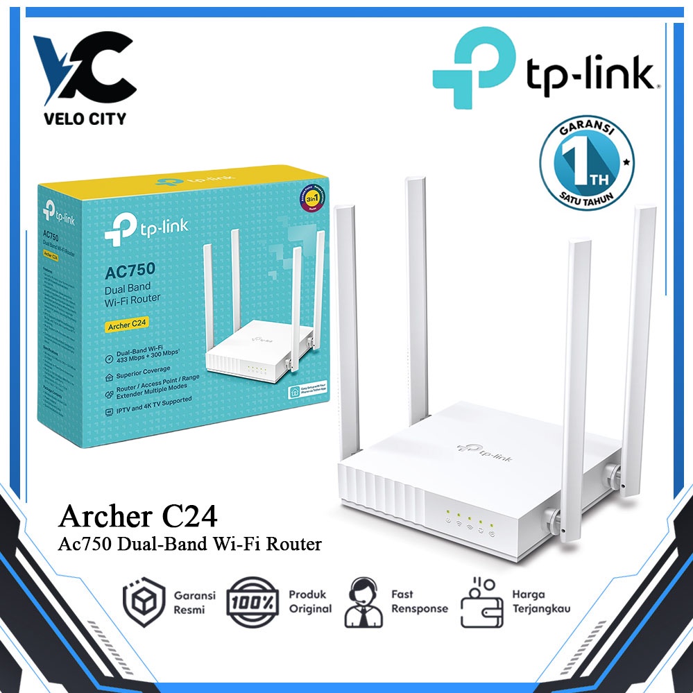 Jual Router Wireless TP-Link ARCHER C24 AC750 Dual Band 300Mbps- ARCHER C24 | Shopee Indonesia