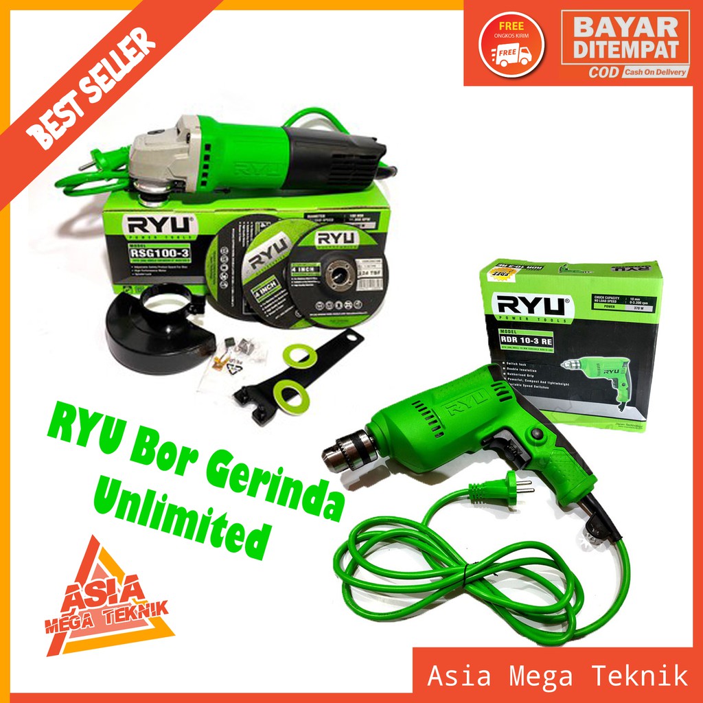 Jual NEW PAKET RYU,MESIN BOR TANGAN BOLAK BALIK 10MM DAN GERINDA RYU ...