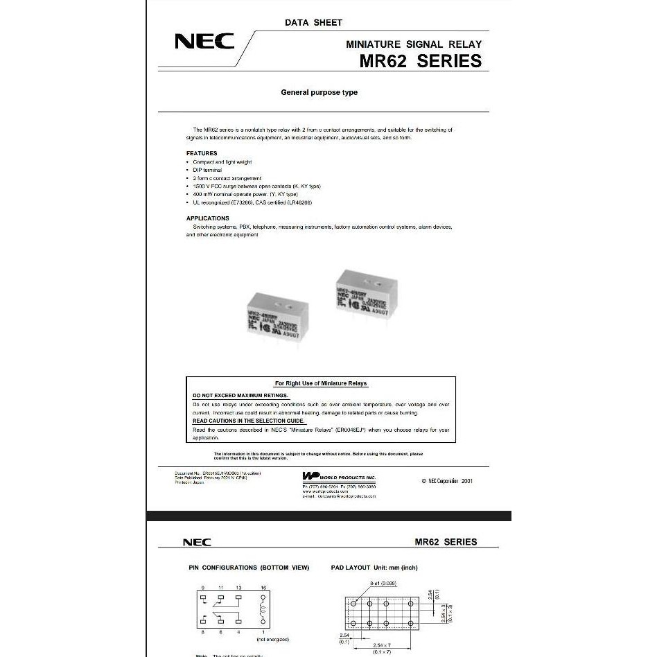 Jual NEC MR62-24KS 24 Volt/2A Miniature Signal Relay JEJ00 Ayo Order ...
