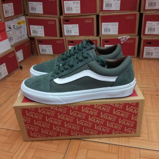 Jual Sepatu VANS Old Skool Mono - Olive White - Premium | Shopee Indonesia