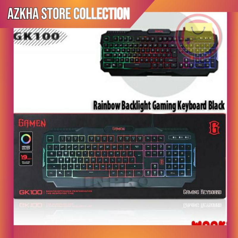 Jual GAMEN GK100 Rainbow Backlight Gaming Keyboard Black - Azkha ...