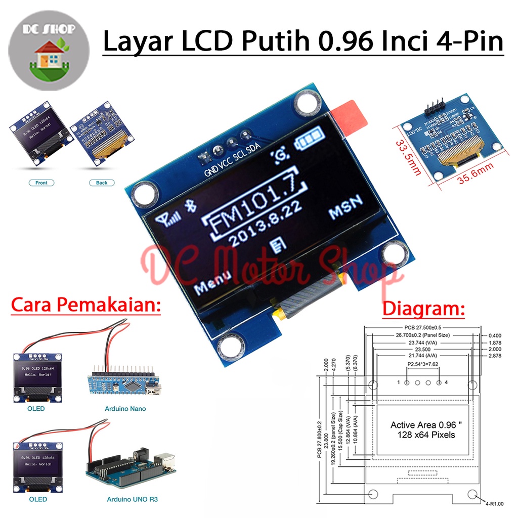 Jual OLED WHITE PUTIH 0.96 INCH I2C IIC 128X64 DISPLAY MODULE LCD ...