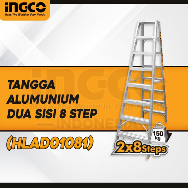 Jual INGCO HLAD01081 - TANGGA LIPAT ALUMUNIUM 2 SISI 8 STEP | Shopee ...