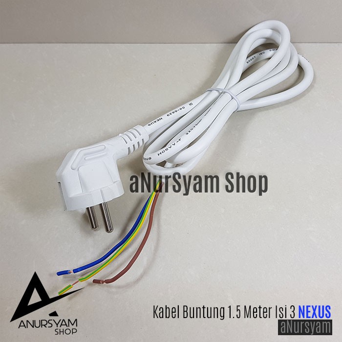 Jual Kabel AC Power Buntung Isi 3 + Ground 1,5 Meter NEXUS Putih SNI ...
