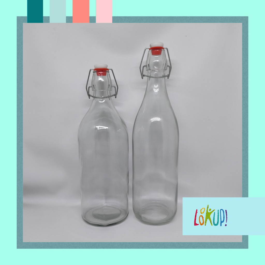 Jual Botol Kaca 1000 ml/1 liter Botol kait/Swing bottle kedap udara/Botol Infused Water/Botol ...