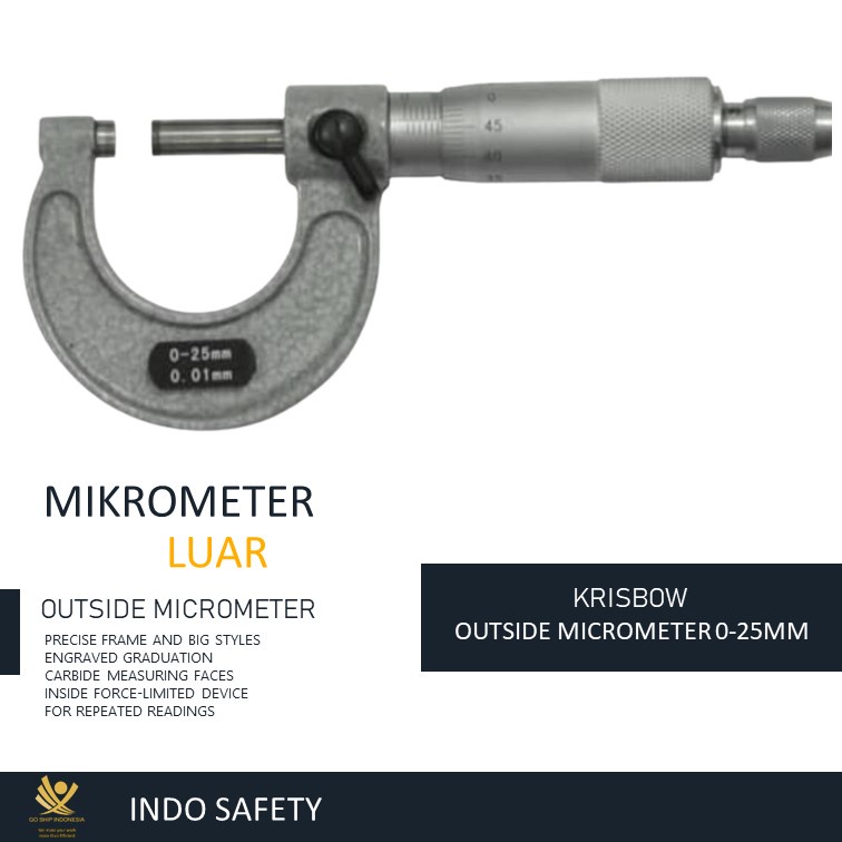 Jual MIKROMETER LUAR/OUTSIDE MICROMETER 0-25mm/0.01mm KRISBOW | Shopee ...