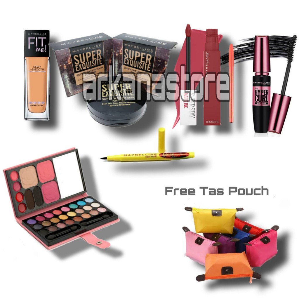 Jual Paket Kosmetik Maybelline Super Komplit 7 in 1 Gratis Tas Pouch ...