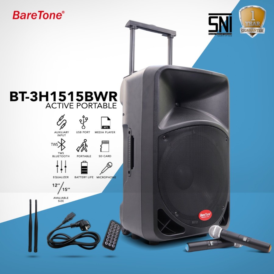 Jual Speaker Aktif Portable Baretone 15BWR Bluetooth Meeting Wireless 15 Inch FREE STAND ...