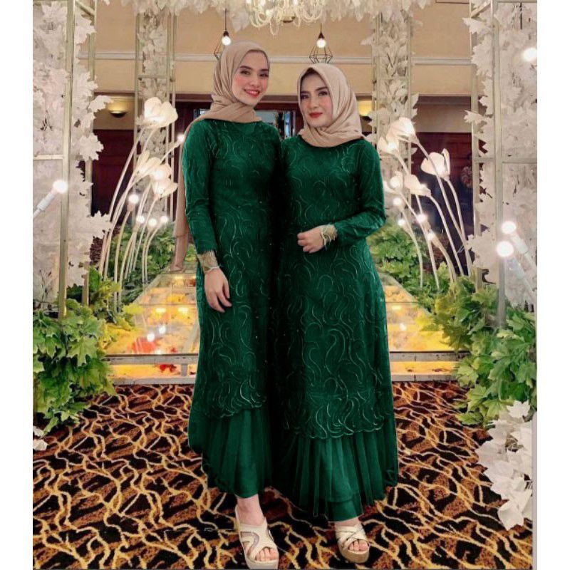Jual BAJU GAMIS DRESS PESTA KONDANGAN BRUKAT BROKAT WANITA MUSLIM S M L ...