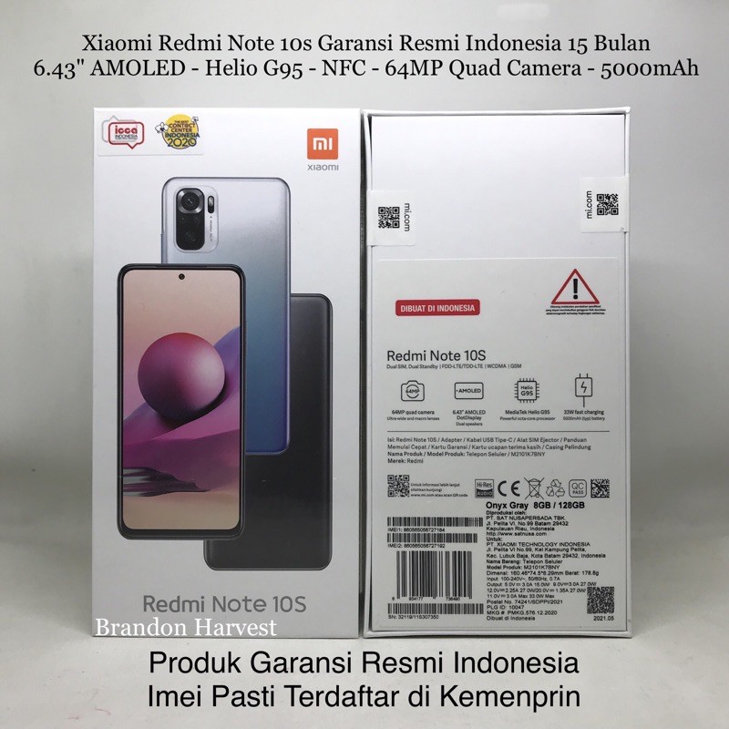 Jual Xiaomi Redmi Note 10S [6GB+64GB - 8GB+128GB] 6.43" AMOLED - NFC - 64MP Quad Camera Garansi ...