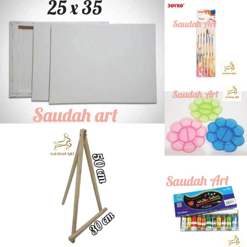 Jual Paket Lukis Lengkap (kanvas 25x35,kuas,palet,cat air,easel 30x50 ...