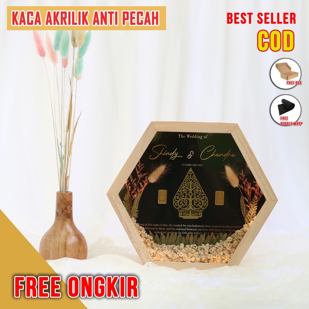 Jual 30CM Mahar pernikahan bingkai FRAME HEXAGONAL rustic kado wedding mahar wedding frame 3d ...