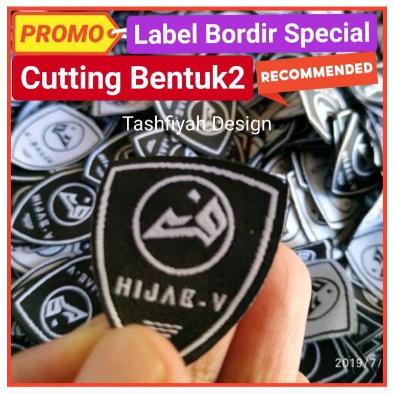 Jual Label Hijab Custom Bordir bentuk Perisai Lebel Baju Bordir Merek ...