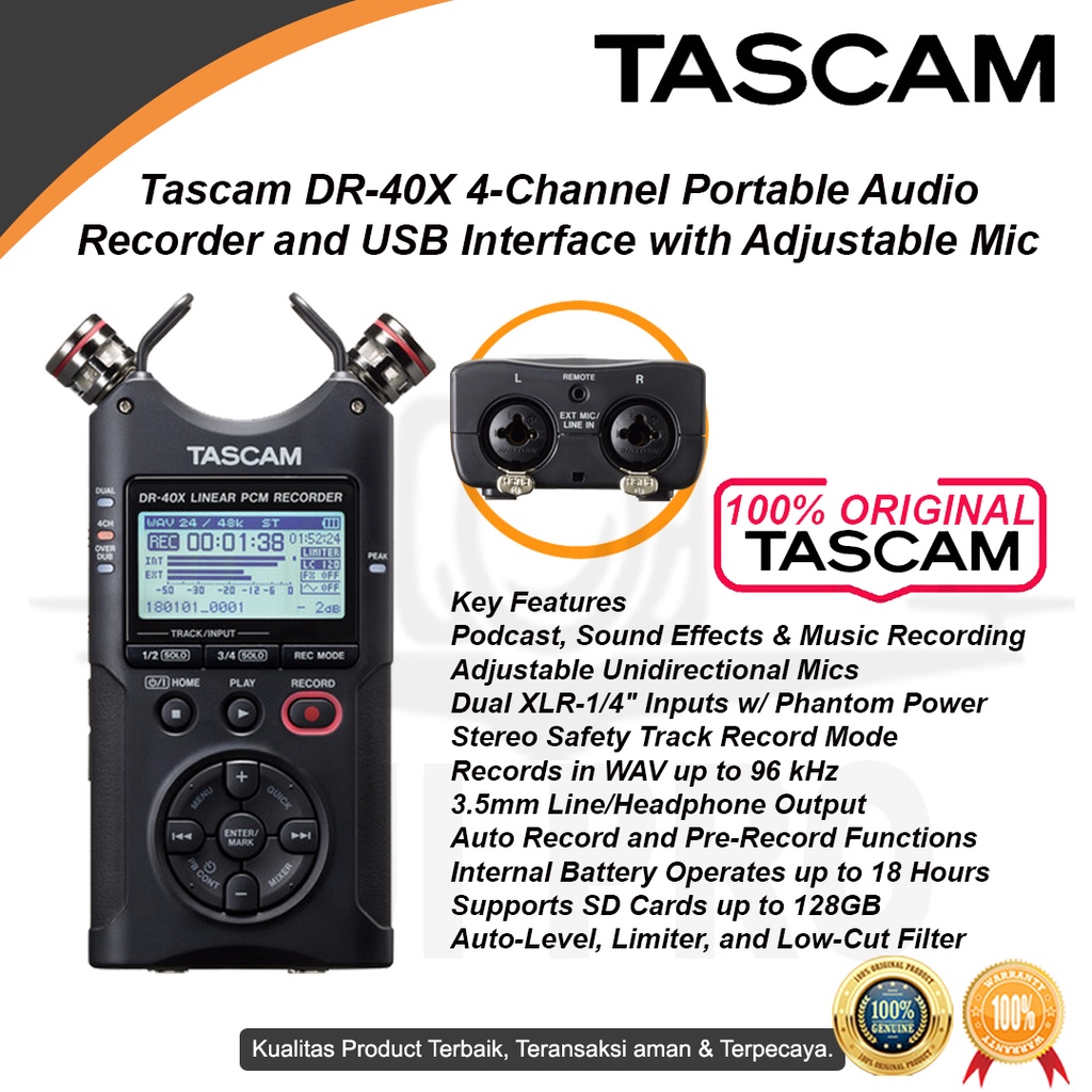 Jual Tascam DR-40X DR40 X Portable Audio Recorder 4-Track | Shopee ...